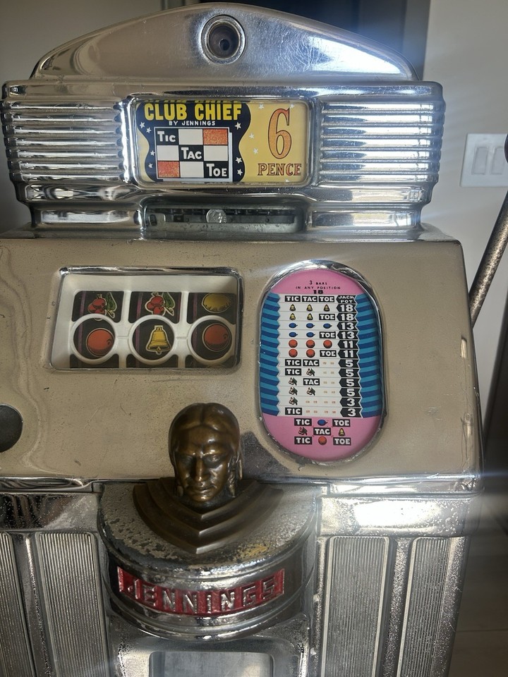 Jennings 6 pence Club Chief Slot Machine Tic Tac Toe Vintage 1940s ...
