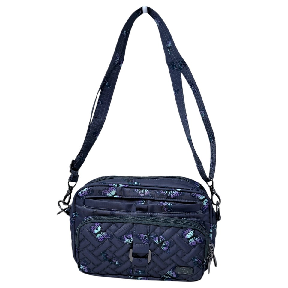 Lug Carousel Dark Gray Quilted Crossbody Purple Blue Butterflies | eBay