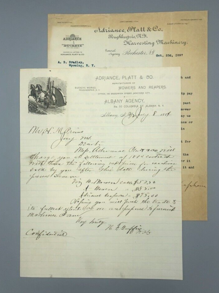 1884 & 1897 Adriance Platt BUCKEYE MOWER Reaper Letters Antique FARM ...