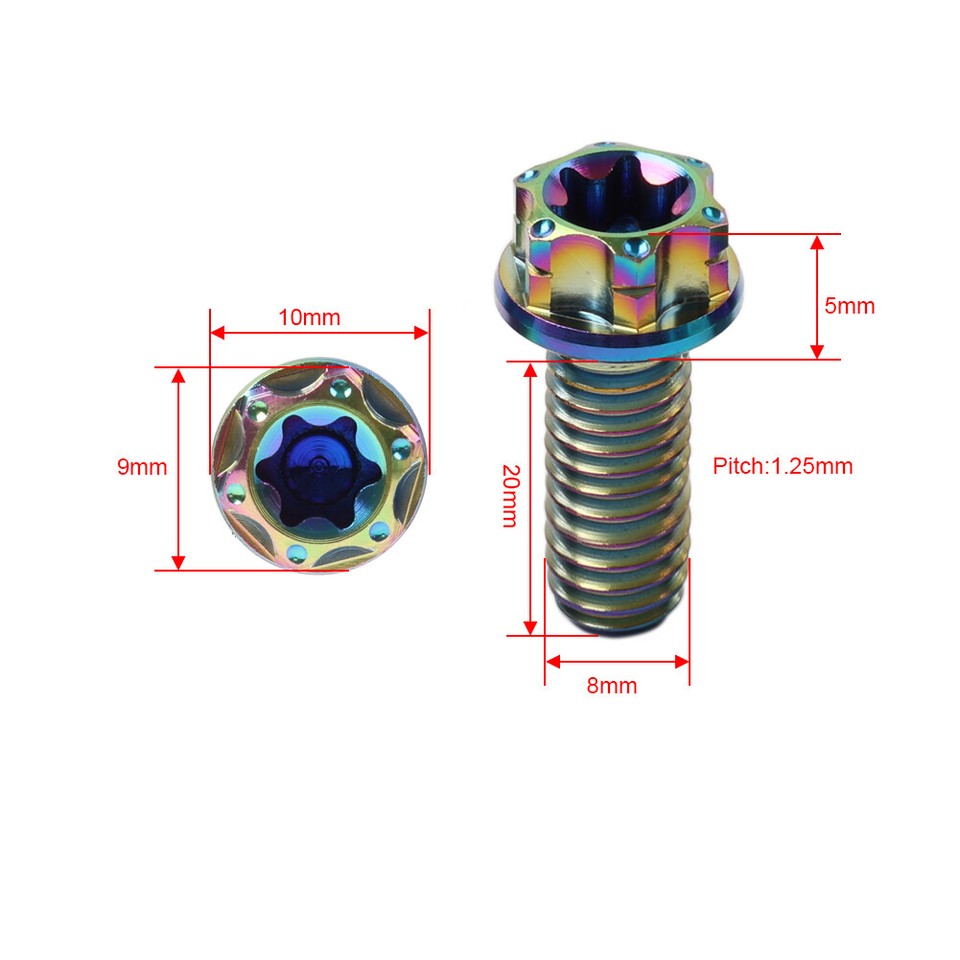 6pcs Titanium Bolts Torx Head Flange Screw M8x20mm Rainbow For ...