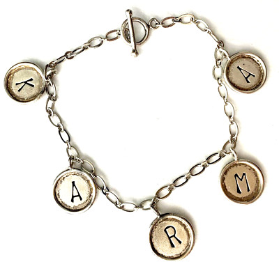 Karma Charm Bracelet Silver Tone Toggle Clasp Boho Medallion 7.25 Inch ...