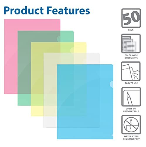 Office Products Poly Project Pockets 50 Pack Plastic File Jacket ...