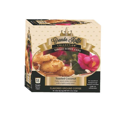 Grande Kaffe Toasted Coconut Coffee 18ct KCups Medium Roast Kosher NEW ...