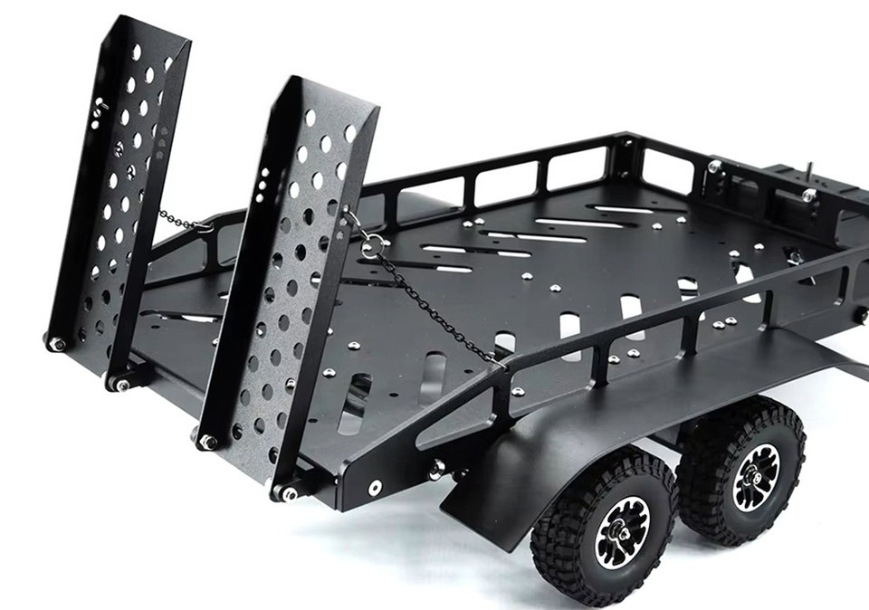 Machined Alloy Dual Axle Flatbed RC Car Trailer Kit in Black, 1/16-1/18 ...