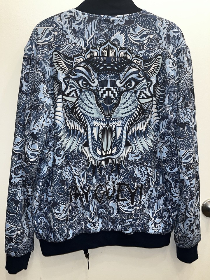 Ay GüeyJaguar Azteca Blue and White M Reversible Sweater Mexico | eBay