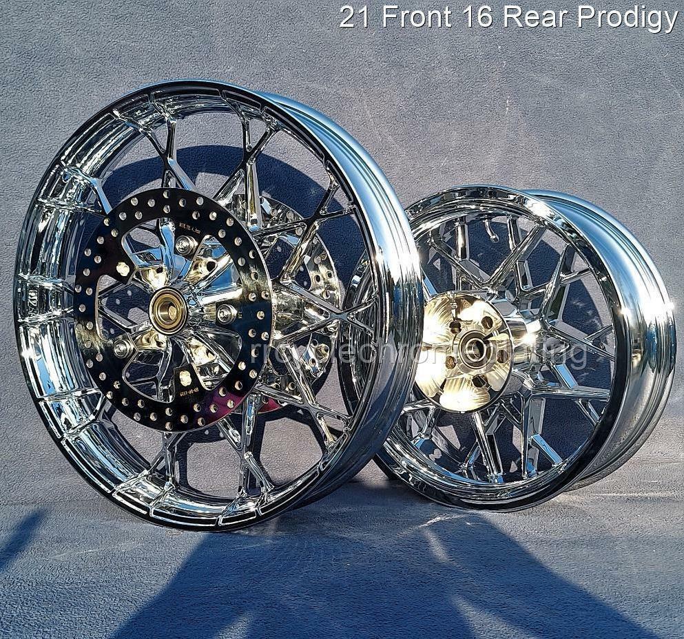 Harley Chrome Prodigy 21' F, 16" R Wheels Rotors 09-19 Street Glide ...