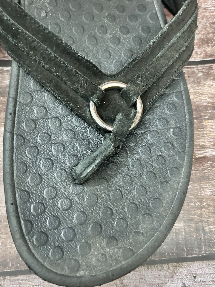 Vionic Aloe Toe Post Leather Sandals Black Flip Flops SZ 11 EUC | eBay