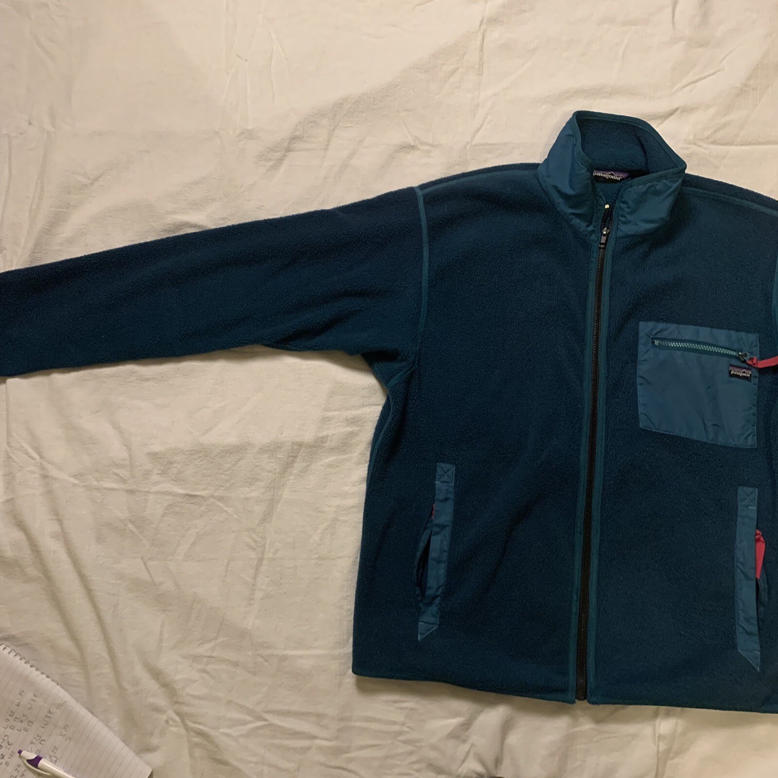 Mens Vintage Patagonia Full Zip Fleece Jacket Pocket Made in USA M Blue ...