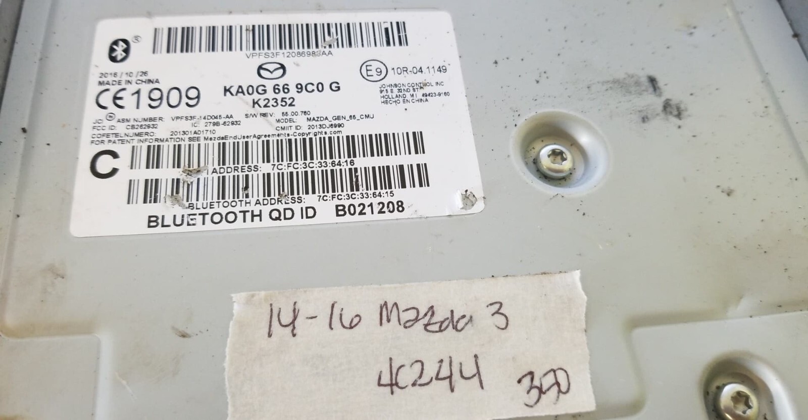 2014-2016 Mazda 3 Mazda3 Bluetooth control module KA0G 66 9C0 G | eBay