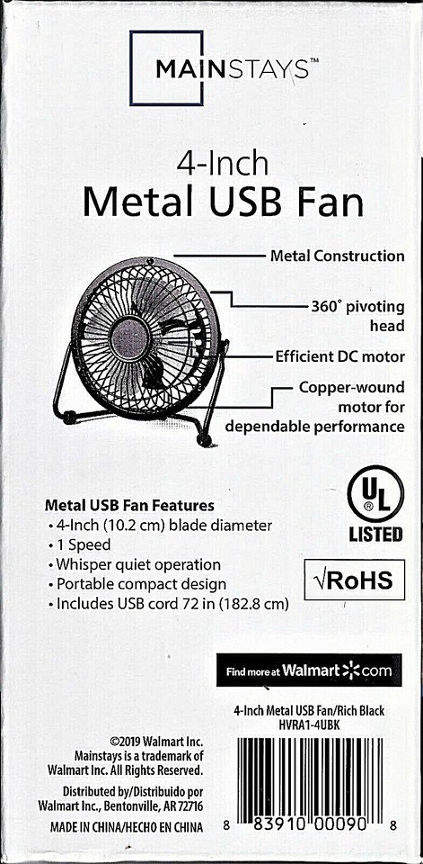 4-INCH METAL USB FAN / Single Speed; Pivoting Head (Color: Black) | eBay