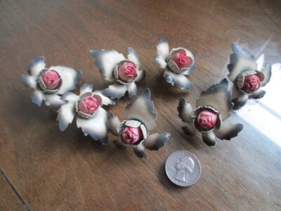 Set of 6 Vintage Metal Rose Flower Curtain Push Pins Drapery Pins Tack ...