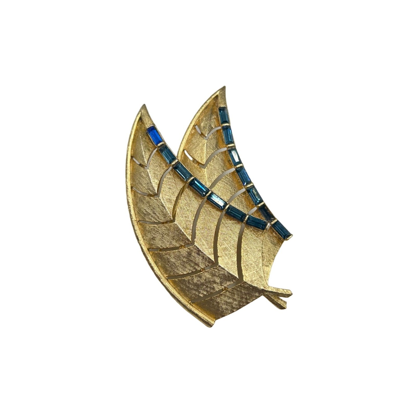 Vintage Signed LISNER Textured Geometric Leaf Brooch … - Gem