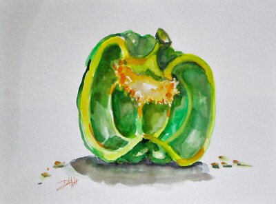 Green Pepper by Delilah impressionism 9x12 watercolor collectible ...