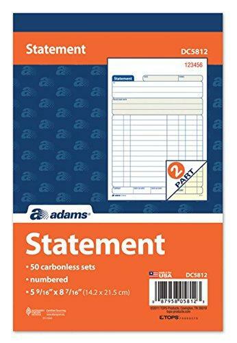 Adams Statement Book, 2-Part Carbonless, White/Canary, 5-9/16 x 8-7/16 ...