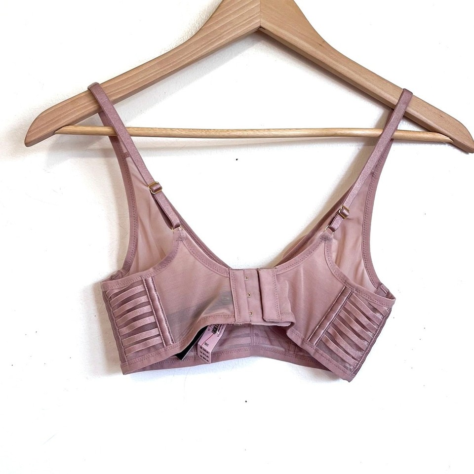 Victorias Secret Unlined Plunge Bra Size 32C Tan Sheer Underwire Sexy ...