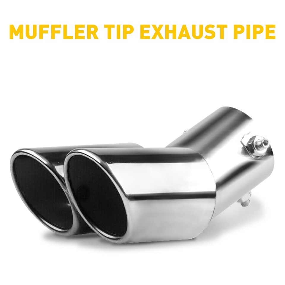 Car Muffler Tip Dual Exhaust Pipe Tail Curved Silver Stainless Rear ...