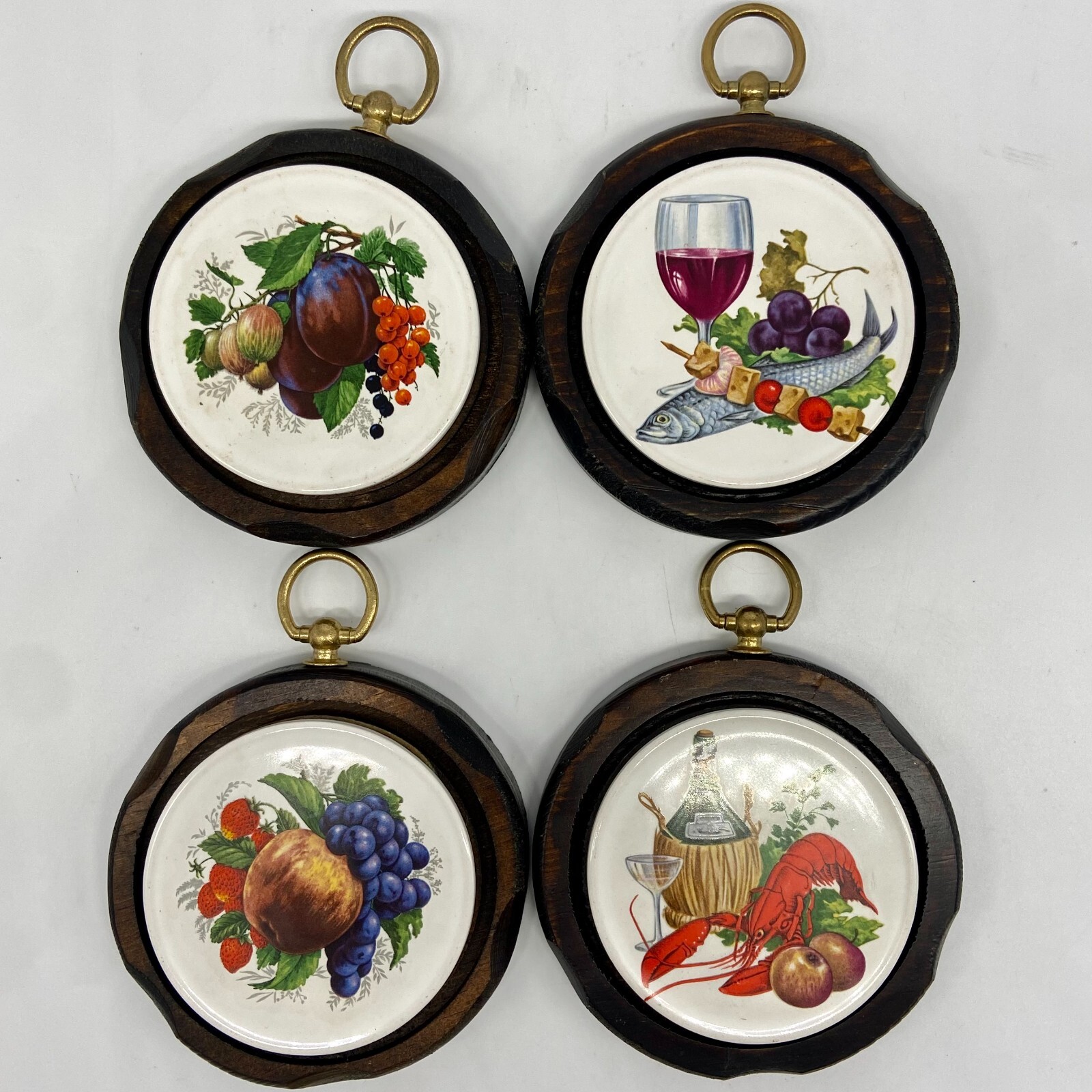 VTG Jerry Abrams USA Wall Plaque Set of 4 Tile on Wood Food Cuisine ...