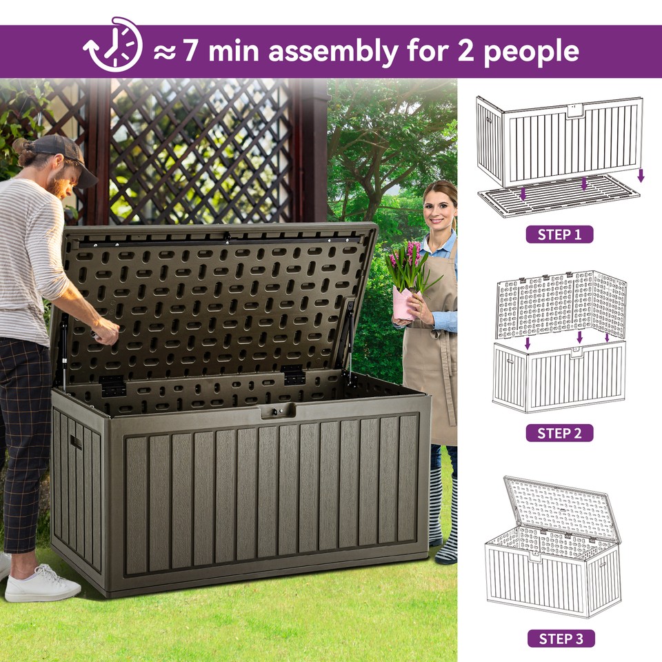 90 Gallon Large Resin Deck Box Outdoor Storage Box Waterproof Patio ...