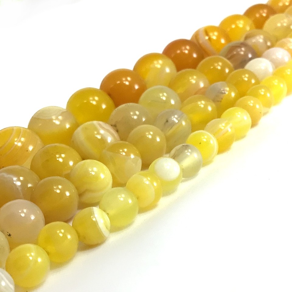 Natural Gold Yellow Stripe Agate Round Bead 15" Jewelry Making Gemstone ...