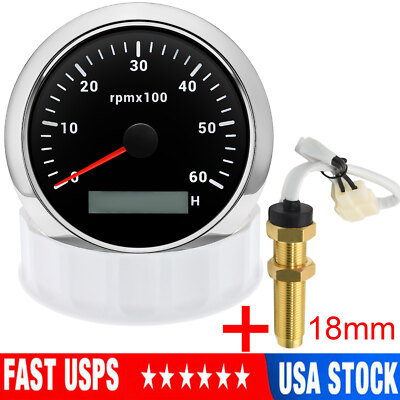 85mm 7 Colors LED Waterproof Tachometer Gauge 0-6000RPM with 18mm RPM ...