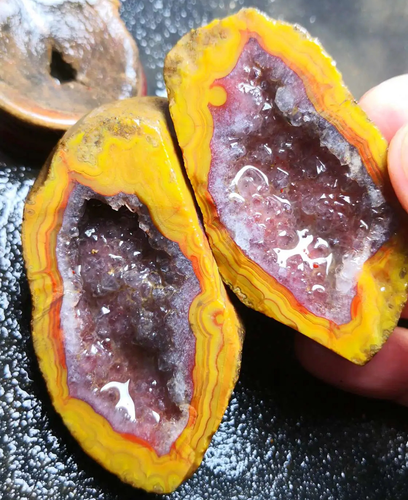 1Pair Rare China Natural Warring States Red Agate Geode Quartz Crystal ...