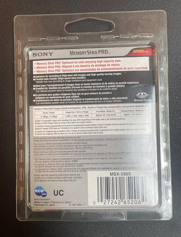 New/Sealed Sony 256 MB Memory Stick Pro - MagicGate - Black (MSX-256S ...