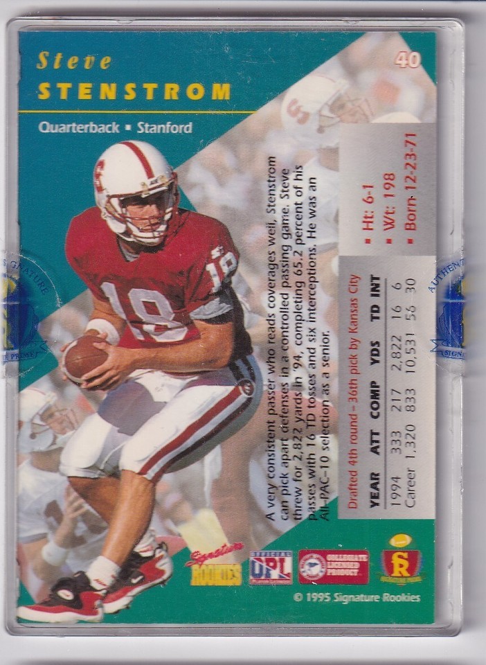 Steve Stenstrom 1995 Signature Rookies Football Draft Auto Card Sealed ...