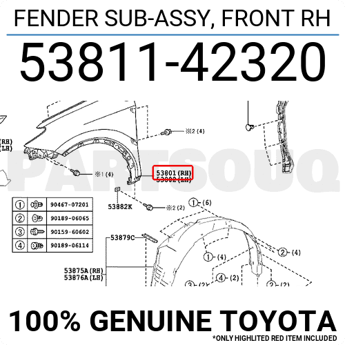 5381142320 Genuine Toyota Fender Sub-assy Front RH 53811-42320 for sale ...