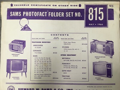 SAMS PHOTOFACT FOLDER SET NO. 815, 1966, SCHEMATICS & SERVICE MANUALS ...