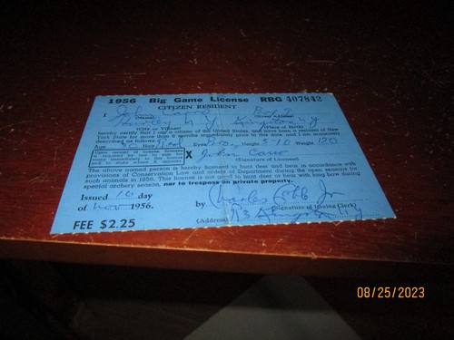 1956 New York State Big Game Hunting License - Bear | eBay