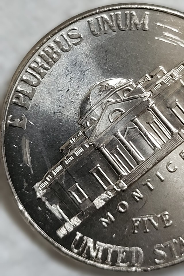 2023 p nickel, die crack errors on both O and R. Photos with and ...