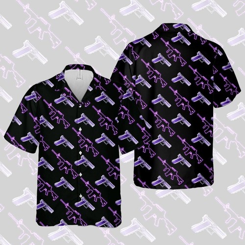M16 Rifle Pistol Retro Neon Gun Themed Aloha Men's Hawaiian Shirt Full ...