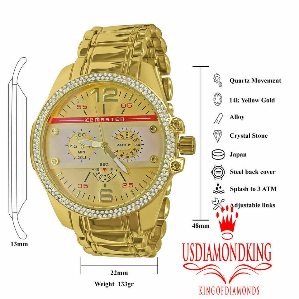 Ice Master New Yellow Gold Tone Multi Color Water Resistant Men's Wrist ...