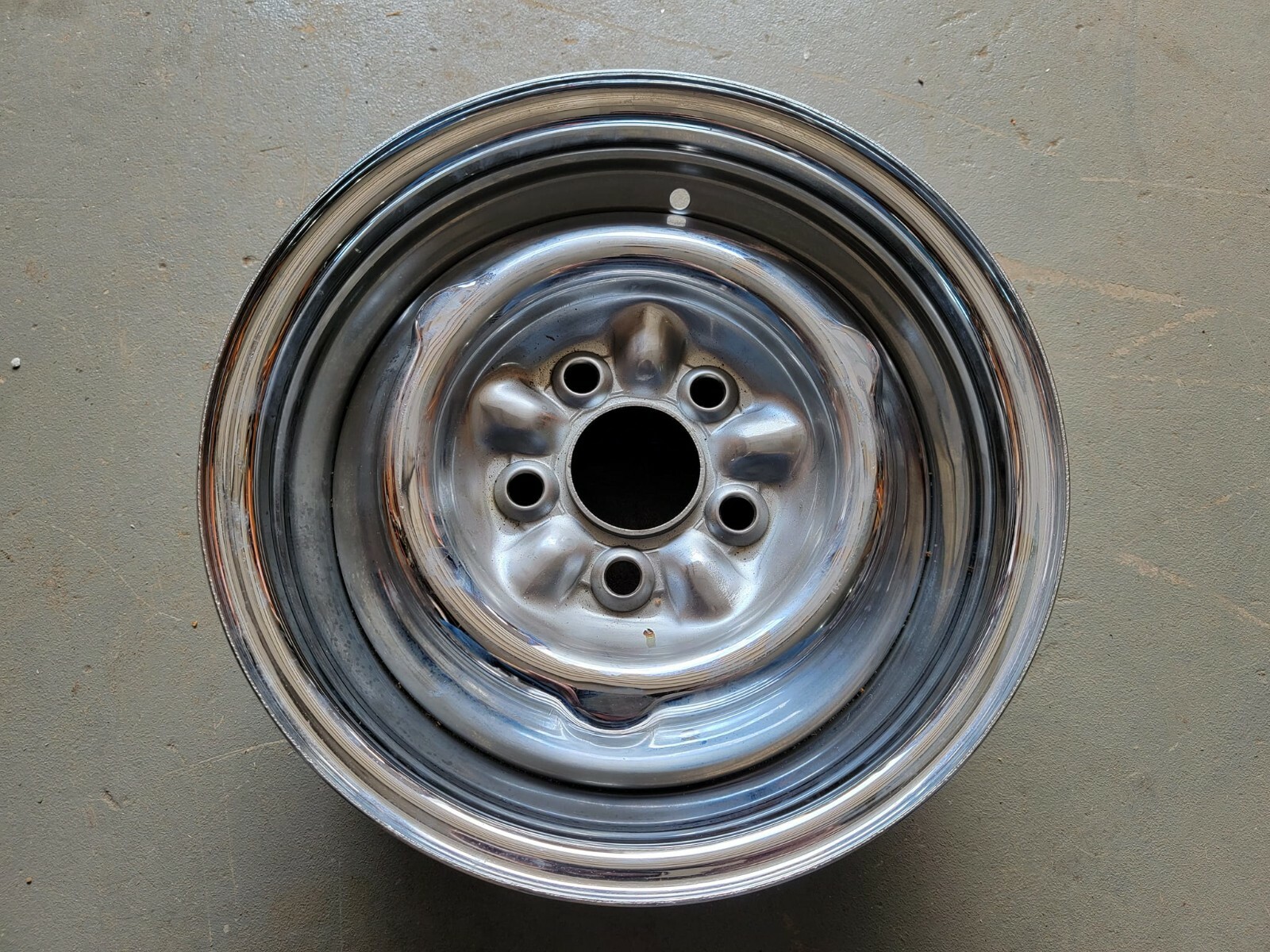 (1) Single Vintage NOS 14x5 Chrome Reverse Wheel 5x4.5"-BP 3.5 ...