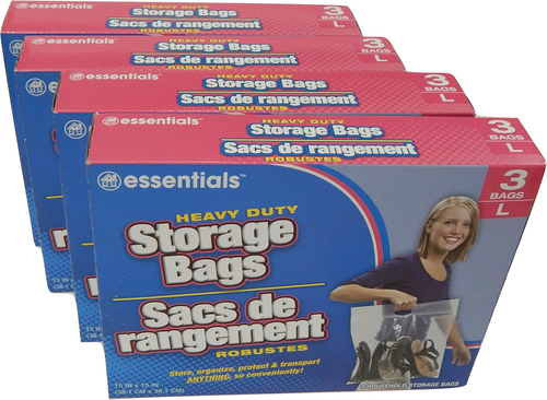 Essentials(Tm) Heavy Duty Clear Plastic Storage Bags W/Zip-Lock & Carry ...