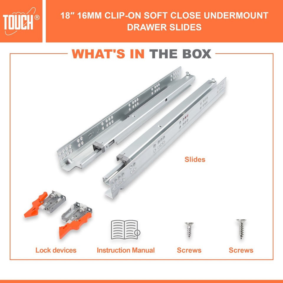 Undermount Drawer Slides Soft Close 12 15 18 & 21 inch For 1/2-5/8 ...