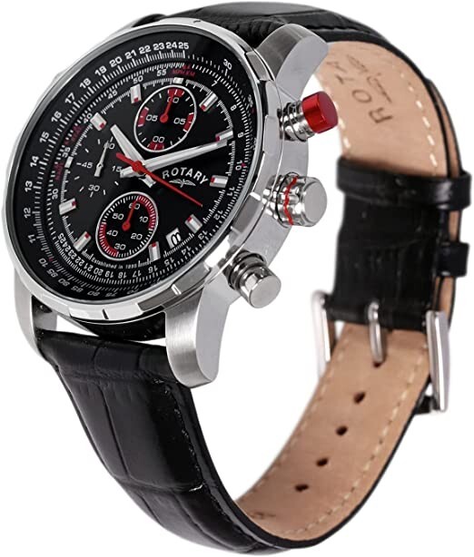 Rotary Men's GS03641/04 Chrono Black Leather Strap Multi dial Men's ...