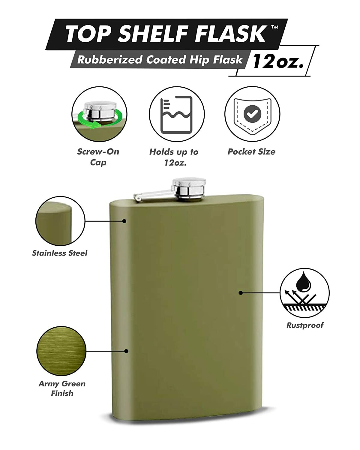 12 Ounce Flask with Rubber Coating - Customizable | eBay