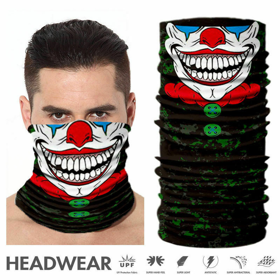 UV Protection Face Mask Skull Clown Joker Neck Gaiter Scarf Breathable ...
