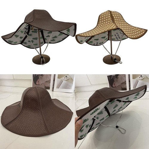 Foldable Beach Hat Large Eaves Fan Cap Practical Straw Hat | eBay