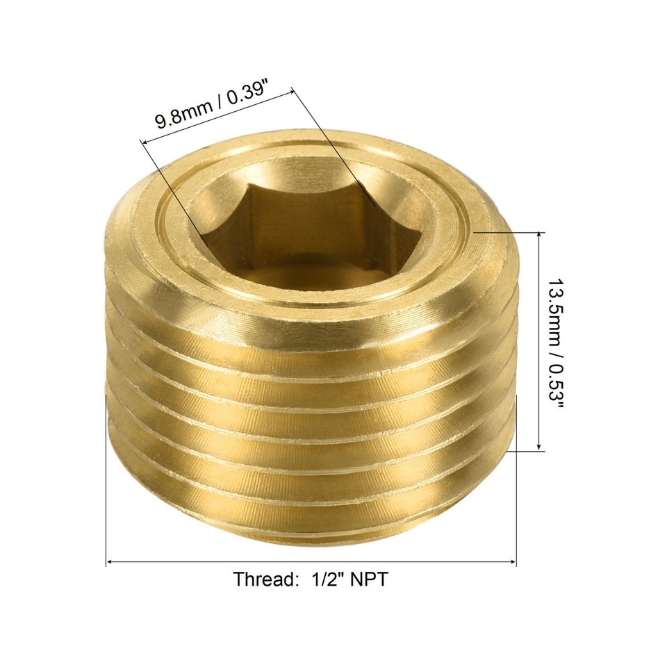 2pcs Brass Pipe Plug 1/2" NPT Male Thread Hex Internal Head Socket ...