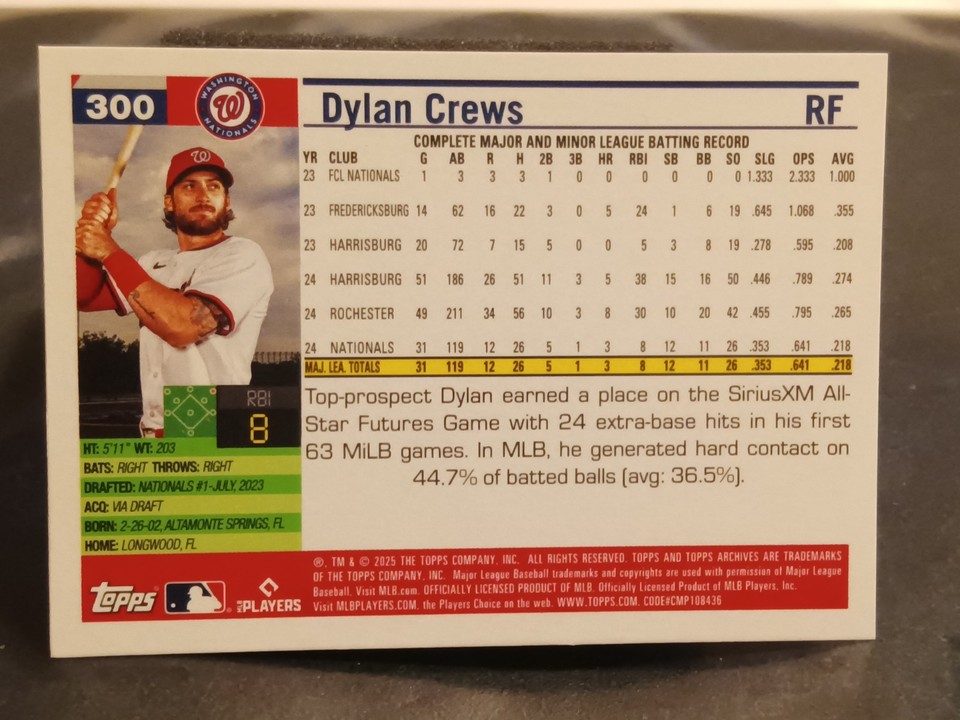 2025 Topps Archives ⭐Retro 2005 Topps⭐ #300 Dylan Crews (RC) Nationals ...