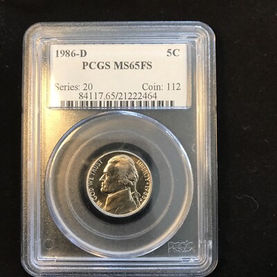 1986 D Nickel 5c PCGS MS65FS Full Step older light blue label regrade ...
