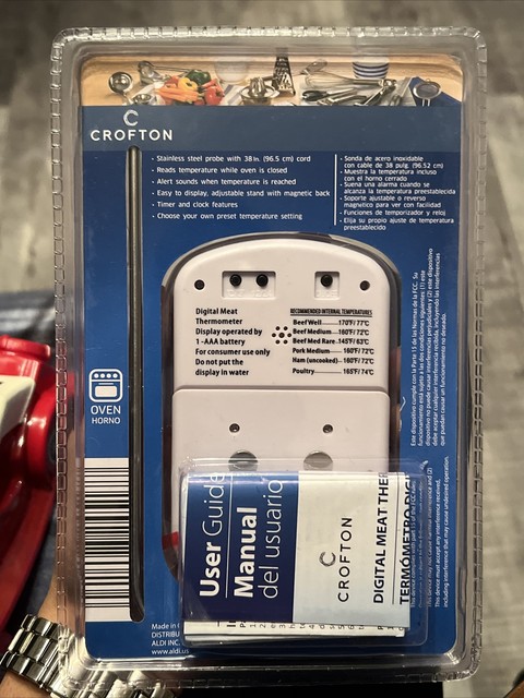 Crofton Digital Thermometer Probe Timer Alarm Meat Grill Cook Turkey ...