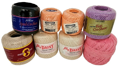 Lot(8) Crochet Thread Knit-Speed-Cro-Sheen J&P Coats Lily Daisy OMEGA ...
