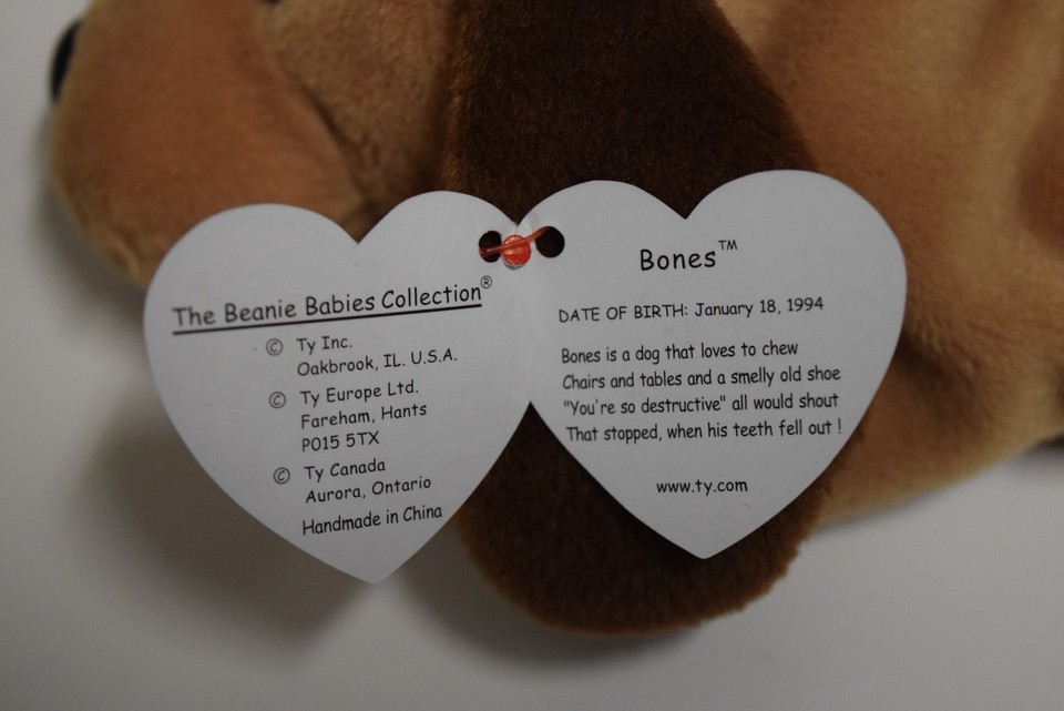 Ty Beanie Baby - BONES (The Dog) (Canada tags) MWMTs Stuffed Animal Toy ...