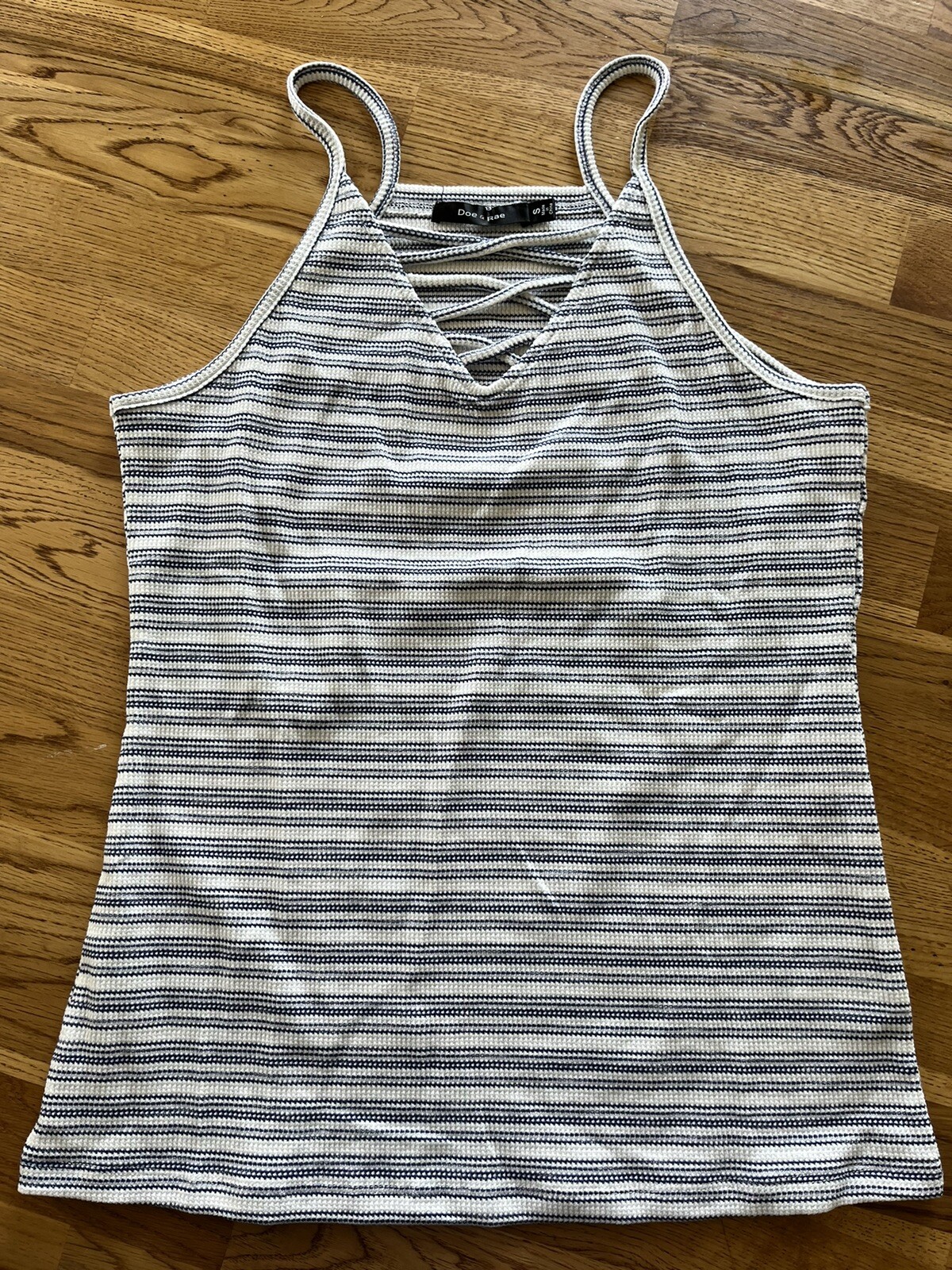 Doe and Rae striped Tank Top V-neck Boutique Sleeveless shirt size ...