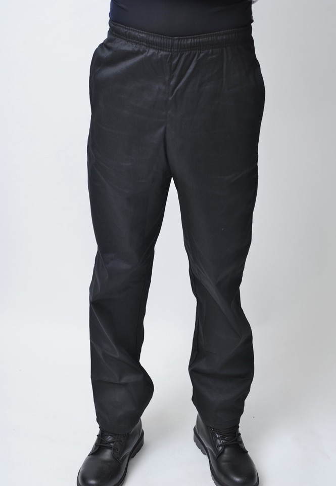 BLACK CHEF TROUSER Catering Elasticated Waist Kitchen Chefs Trousers 3 ...