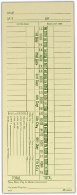 Adams Time Cards, Weekly, 1-Sided, Numbered Days, 3-3/8" x 9", Manila ...