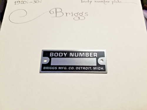 Briggs Body Number data plate Acid Etched Aluminum | eBay